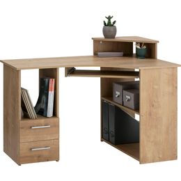 Schreibtisch, B:115cm H:87cm T:73cm, braun, VOGL M&Ouml;BELFABRIK, B&uuml;ro, Tische, "Sam", Eckschreibtisch, Tastaturauszug, Monitoraufsatz & opt. Towerfach