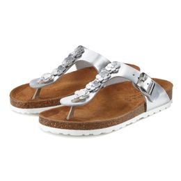 Lascana Damen Zehentrenner "Sandale, Pantolette, offener Schuh, Sommerschuh", Gr. 38, silber, Obermaterial: 100% Lederimitat. Decksohle: 100%