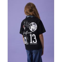 name it M&auml;dchen T-Shirt "NKFFEYRE TSWIFT SS NREG TOP SKY", schwarz, Gr. 134, bedruckt, Jersey, Obermaterial: 95% Baumwolle, 5% Elasthan, Shirts,