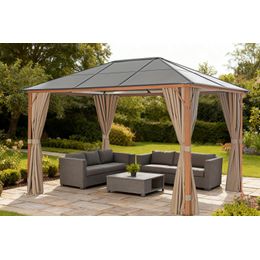 Pavillon Koniferabeige, Garten, Pavillons, "Aruba", BxT: 3x4m, robustes Aluminiumgestell mit PC-Dach