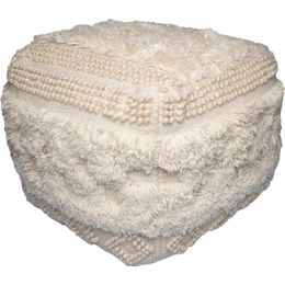 Pouf Kayoom, B:50cm H:45cm T:50cm, beige, Baumwolle, Vlies, Poufs, "Bohist 125 50cm x 50cm, Strukturen mit Fransen und Quasten", handgefertigt,