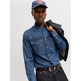 Jack & Jones JACK & JONES Herren Jeanshemd "JJEWESTERN JJSHIRT AT 187 NOOS"blau denim pack:mid blau, Gr. S, unifarben, Denim/Jeans, Obermaterial: 100% Baumwolle,