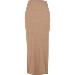 Urban Classics Damen Sommerrock "Urban Classics Ladies Rib High Slit Skirt"beigemelange, Gr. L, unifarben, 80% Polyester, 20% Viskose, R&ouml;cke
