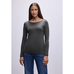 Langarmshirt Street One, Damen, Gr. 46, lead grau, Web, Obermaterial: 50% Baumwolle, 50% Modal; Futter: 100% Baumwolle, unifarben, normal normal, U-Boot-Ausschnitt, abgesteppt, Shirts Langarmshirt, im soften Baumwoll-Mix