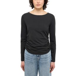 Mustang Damen Langarmshirt "Style Delia", schwarz, Gr. S, unifarben, Obermaterial: 48% Baumwolle, 48% Modal, 4% Elasthan, Shirts, mit Zugb&auml;ndern