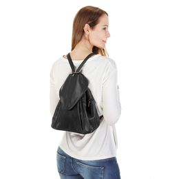Pike PIK&Eacute; Damen Cityrucksack "ANNA MARIA", schwarz, Leder, Rindsleder, leicht gl&auml;nzend, Rucks&auml;cke, echt Leder, Made in Italy
