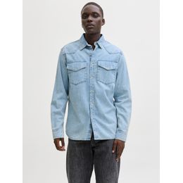 Jack & Jones JACK & JONES Herren Jeanshemd "JJEWESTERN JJSHIRT AT 187 NOOS"blau denim pack:light blau, Gr. S, unifarben, Denim/Jeans, Obermaterial: 100%