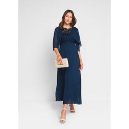 bonprix Damen Maxikleid "Maxikleid mit Spitze", blau, festlich, Gr. 54, Obermaterial: 100% Polyester. Futter: 100% Polyester. Spitze: 100% Polyester,