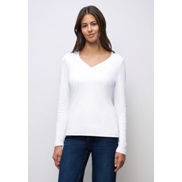 Langarmshirt Street One, Damen, Gr. 42, wei&szlig;, Web, Obermaterial: 50% Baumwolle, 50% Modal; Futter: 100% Baumwolle, unifarben, normal normal, Rundhals, abgesteppt, Shirts Langarmshirt, im soften Baumwoll-Mix