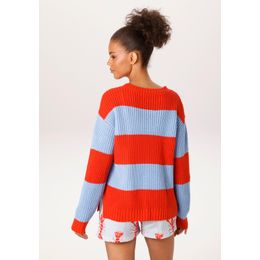 Aniston CASUAL Damen Strickpullover, bunt, Gr. 38, geringelt, gestreift, Grobstrick, Obermaterial: 100% Polyacryl, Pullover, im Colorblocking mit