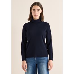 Langarmshirt Cecil, Damen, Gr. L (42), urban dunkelblau, Web, 95% Baumwolle, 5% Elasthan, unifarben, comfort fit normal, hoch geschlossener Ausschnitt, abgesteppt, Shirts Langarmshirt, mit Turtleneck