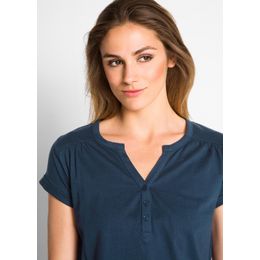 bonprix Damen T-Shirt "Baumwoll-Shirt, Kurzarm", blau, Gr. 36, Obermaterial: 100% Baumwolle, Shirts, l&auml;ssige Passform, Kurzarm, V-Ausschnitt, aus