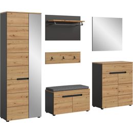 Garderoben-Set Home Affaire "REHAT, TOPSELLER, 6-teilig, Breite 255 cm, individuell erweiterbar", basalt grau, artisan eiche nachbildung, Kastenm&ouml;bel-Sets, Garderobenkombination, Kombination, Set, Flurgarderobe, Diele