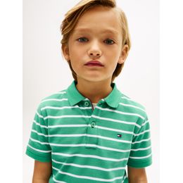 Tommy Hilfiger Jungen Poloshirt "FLAG POLO SS", gr&uuml;n, Gr. 12, gestreift, Single Jersey, Obermaterial: 100% Baumwolle, Shirts, Kinder bis 16 Jahre,