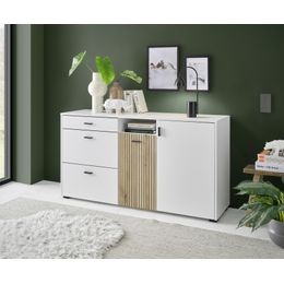 Sideboard Home Affaire, B:150cm H:80cm T:42cm, wei&szlig;, Holzwerkstoff, Wohnzimmer, Sideboards, "Hudson", in moderner Trendfarbe, Griffe aus Metall