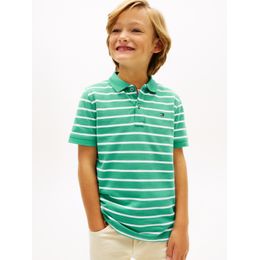 Tommy Hilfiger Jungen Poloshirt "FLAG POLO SS", gr&uuml;n, Gr. 14, gestreift, Single Jersey, Obermaterial: 100% Baumwolle, Shirts, Kinder bis 16 Jahre,