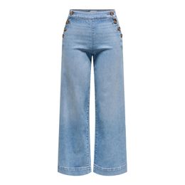 Only Damen High-waist-Jeans "ONLMADISON HW BUTTON WIDE DNM GEN223NOOS", blau, Gr. 29, unifarben, Denim/Jeans, Obermaterial: 90% Baumwolle, 8%