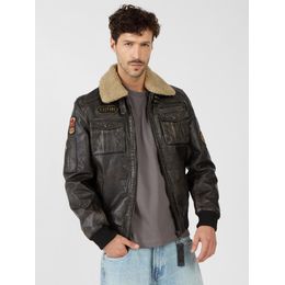 Mustang Herren Lederjacke "Karlstad", braun, Gr. L, Obermaterial: 100% Rindsleder; Fellimitat: 100% Polyester; Futter: 100% Polyester; Wattierung: