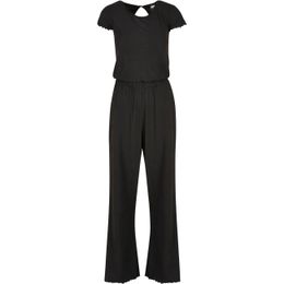 Urban Classics Damen Jumpsuit "Urban Classics Damen Ladies Rib Wid Leg Jumpsuit"schwarz, Gr. S, unifarben, 95% Polyester, 5% Elasthan, Overalls