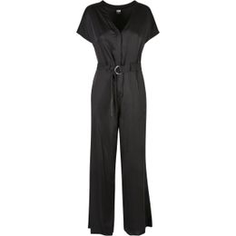 Urban Classics Damen Jumpsuit "Urban Classics Damen Ladies Satin Wide Leg Belt Jumpsuit"schwarz, Gr. L, unifarben, 95% Polyester, 5% Elasthan,
