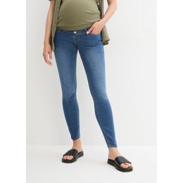 bonprix Damen Umstandsjeans, blau, Gr. 46, leichte Abriebeffekte, Obermaterial: 76% Baumwolle, 16% Polyester, 7% Viskose, 1% Elasthan. B&uuml;ndchen: 95%