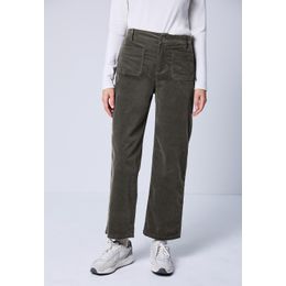 Damen Cordhosehollow gr&uuml;n, Gr. 40, STREET ONE STUDIO, unifarben, Cord, 98% Baumwolle, 2% Elasthan, Hosen, High Waist