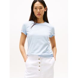 Tommy Hilfiger Damen Kurzarmshirt "SCRIPT REG C-NK SS T-SHIRT", blau, Gr. L, unifarben, Single Jersey, Obermaterial: 100% Baumwolle, Shirts, Baumwolle