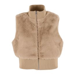 Urban Classics Damen Steppweste "Urban Classics Ladies Cropped Faux Fur Vest"wetsand, Gr. M, 100% Polyester, Westen