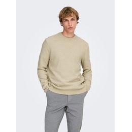 Only & Sons ONLY & SONS Herren Strickpullover "ONSDAVE REG LS CREW NECK KNIT NOOS", beige, Gr. S, unifarben, Strick, Obermaterial: 100% Baumwolle, Pullover,