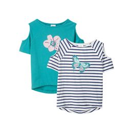 bonprix M&auml;dchen T-Shirt, blau, Gr. 164, Obermaterial: 95% Baumwolle, 5% Elasthan, Shirts, regular fit Passform, Kurzarm, Cold-Shoulder-Design