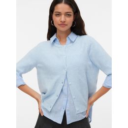 V&eacute;ro Moda VERO MODA Damen Strickjacke "VMDOFFY 2/4 O-NECK BUTTON CARDIGAN NOOS"cashmere blau detail:melange, Gr. XL, meliert, Strick, Obermaterial: 94%