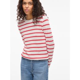 Vila Damen Rundhalspullover "VIDALO O-NECK L/S STRIPE KNIT TOP- NOOS", rot, Gr. M, gestreift, Rippstrick, Obermaterial: 100% Baumwolle, Pullover