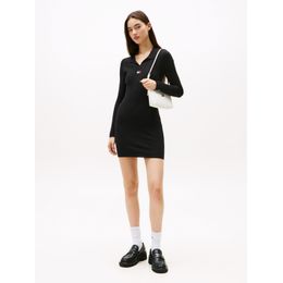 Tommy Jeans Damen Sweatkleid "TJW COLLAR BADGE SWEATER DRESS"schwarz, Gr. S, Jersey, Obermaterial: 65% Baumwolle, 35% Polyamid, Kleider