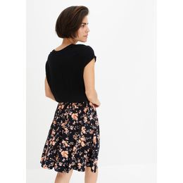 bonprix Damen Midikleid, schwarz, Gr. 44, Obermaterial: 95% Viskose, 5% Elasthan, Kleider, f&uuml;r femininen Look, Jerseykleid, aus Viskose-Mix, bequeme