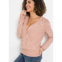 bonprix Damen Strickpullover, rosa, Gr. 40, Obermaterial: 67% Polyacryl, 30% Polyester, 3% Elasthan. Spitze: 100% Polyester, Pullover, aus Polyacryl,