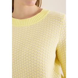 Cecil Damen Strickpullover, gelb, Gr. S, gemustert, Strick, Obermaterial: 100% Baumwolle, Pullover, im Two-Tone-Stil