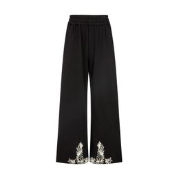 RAFFYA Damen Jerseyhose "Marmalade Embroidered Wide Leg Trouser Damen"schwarz, Gr. 42, 100% BAUMWOLLE, Hosen