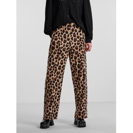 Schlupfhose Pieces "PCGURLA HW PANTS WVN NOOS BC", Damen, Gr. XS, N-Gr, schwarz aop:leo, Web, Obermaterial: 95% Polyester, 5% Elasthan, bedruckt, regular fit lang, Hosen Schlupfhose, mit Leo Muster