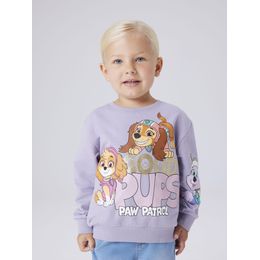 name it M&auml;dchen Sweatshirt "NMFJARA PAW NREG SWEAT BRU NOOS CPLG"lavender gray, Gr. 110, bedruckt, unifarben, angeraute Sweatware, Obermaterial: 95%