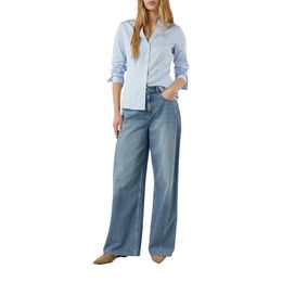 comma, COMMA Damen Hemdbluse, blau, Gr. 42, gestreift, Web, Obermaterial: 71% Baumwolle, 26% Polyamid, 3% Elasthan, Blusen, im Streifen-Design