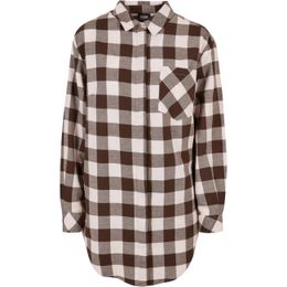 Urban Classics Damen Shirtkleid "Urban Classics Damen Ladies Oversized Check Flannel Shirt Dress"pink, braun, Gr. XS, 100% Baumwolle, Kleider