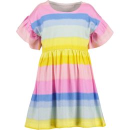 Blue Seven M&auml;dchen Sweatkleid, bunt, Gr. 128, geringelt, gestreift, mehrfarbig, Jersey, Obermaterial: 100% Baumwolle, Kleider, mit s&uuml;&szlig;em Volants an