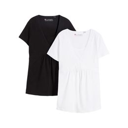 bonprix Damen Stillshirt "2-in-1 Umstands- und Stillshirts (2er Pack?)", schwarz, Gr. 52, Obermaterial: 95% Baumwolle, 5% Elasthan, Shirts,