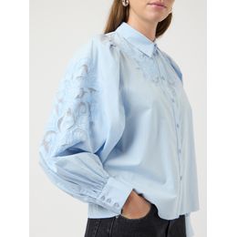 Y.A.S Damen Spitzenbluse "YASZIMIA LS SHIRT S. NOOS", blau, Gr. 34, unifarben, Web, Obermaterial: 100% Baumwolle, Blusen