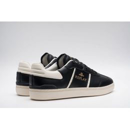 Replay Herren Sneaker, Gr. 41, schwarz, Leder, Lederimitat, unifarben mit Farbeinsatz, Schuhe, Schn&uuml;rschuh, Halbschuh, Basketsneaker mit gepolstertem