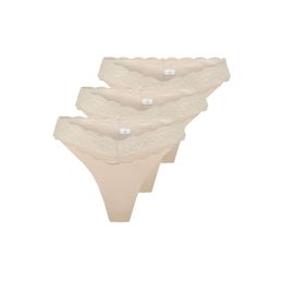 Only Damen String "String ONLCHLOE LACE THONG 3er Pack", Gr. S, beige, Obermaterial: 75% Polyamid PA. 25% Elasthan EL., Unterhosen