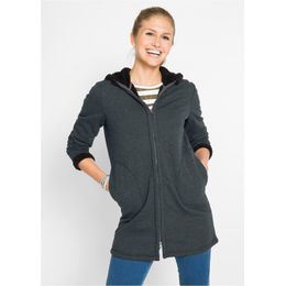 bonprix Damen Kapuzensweatjacke "Kapuzen-Sweatjacke mit Teddyfell", grau, Gr. 56, Obermaterial: 85% Polyester, 15% Baumwolle, Sweatjacken, mit