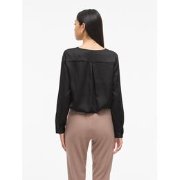 Vila Damen Hemdbluse "VIELLETTE V-NECK L/S SATIN SHIRT - NOOS", schwarz, Gr. 38, unifarben, Obermaterial: 100% Polyester, Blusen