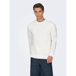 Only & Sons Rundhalspullover ONLY & SONS "ONSRON REG LS CREW NECK KNIT NOOS", Herren, Gr. M, cloud dancer, Strick, Obermaterial: 100% Baumwolle, unifarben, regular fit normal, Rundhals, B&uuml;ndchen, Pullover Rundhalspullover, Baumwolle, regular fit