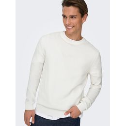 Only & Sons ONLY & SONS Herren Rundhalspullover "ONSRON REG LS CREW NECK KNIT NOOS"cloud dancer, Gr. XL, unifarben, Strick, Obermaterial: 100% Baumwolle,